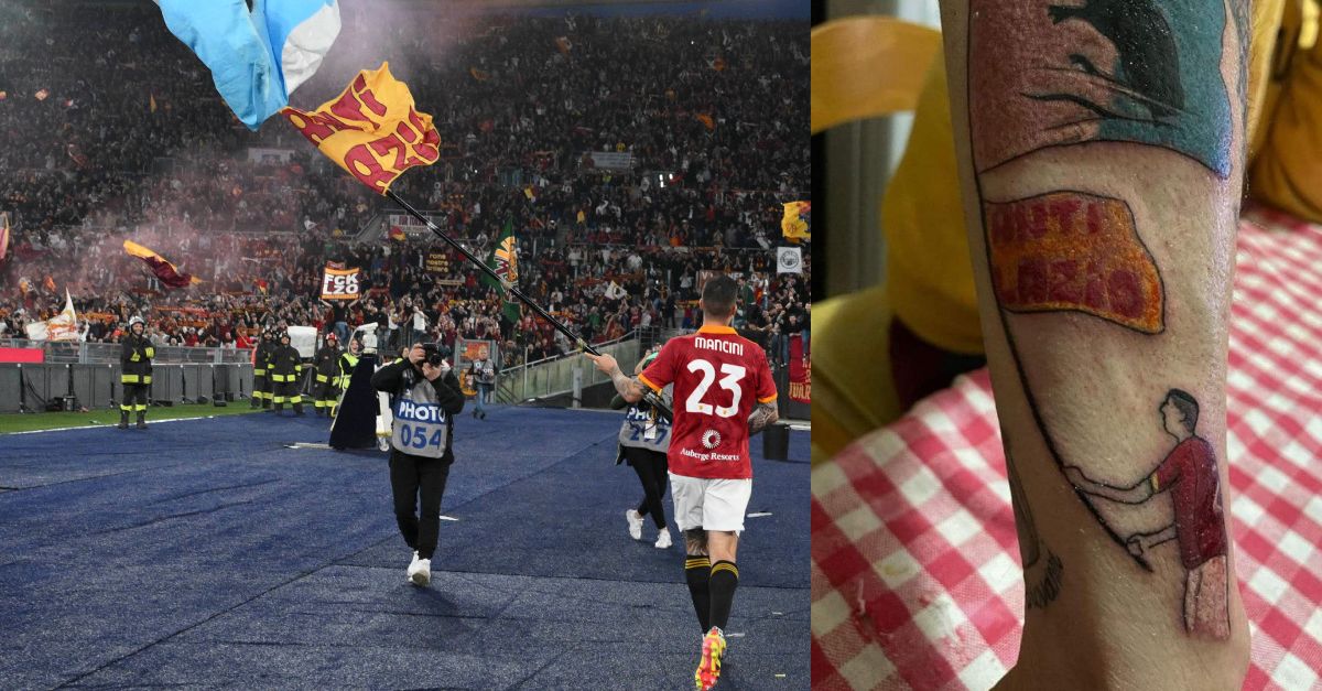 Roma, l’esultanza di Mancini con la bandiera al derby diventa un ...