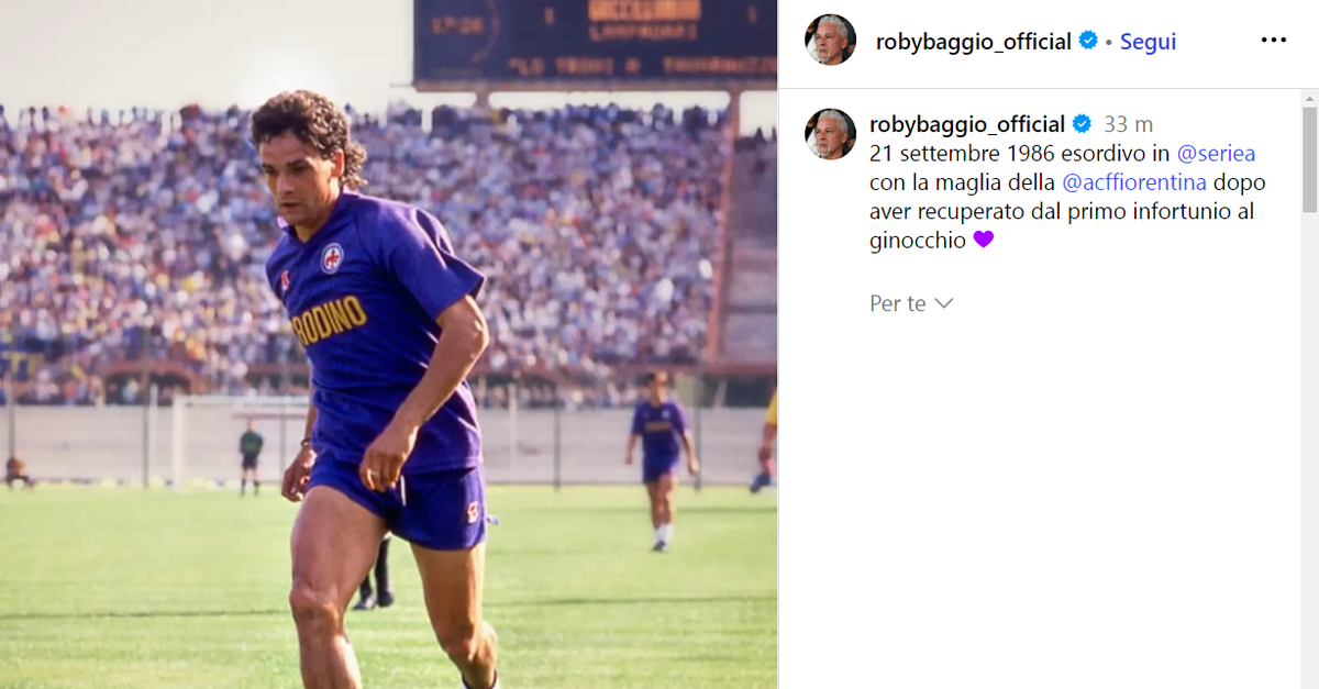 Baggio amarcord: posta la foto del suo esordio con la Fiorentina ...