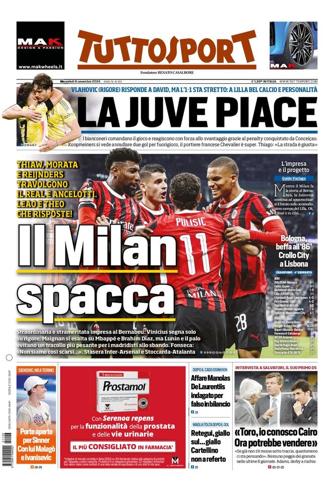 Prima Pagina Tuttosport La Juve Piace Il Milan Spacca Pianeta Milan